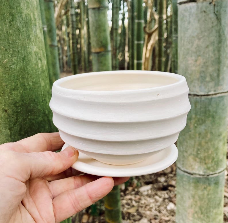 WHITE FLOWER POT #56. Small, Earthenware Clay Planter and Saucer for ...