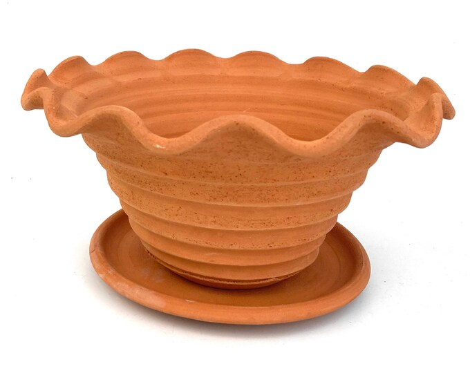 TERRACOTTA FLOWER POT #22 Unique Fluted Ceramic Clay Planter and Saucer ...