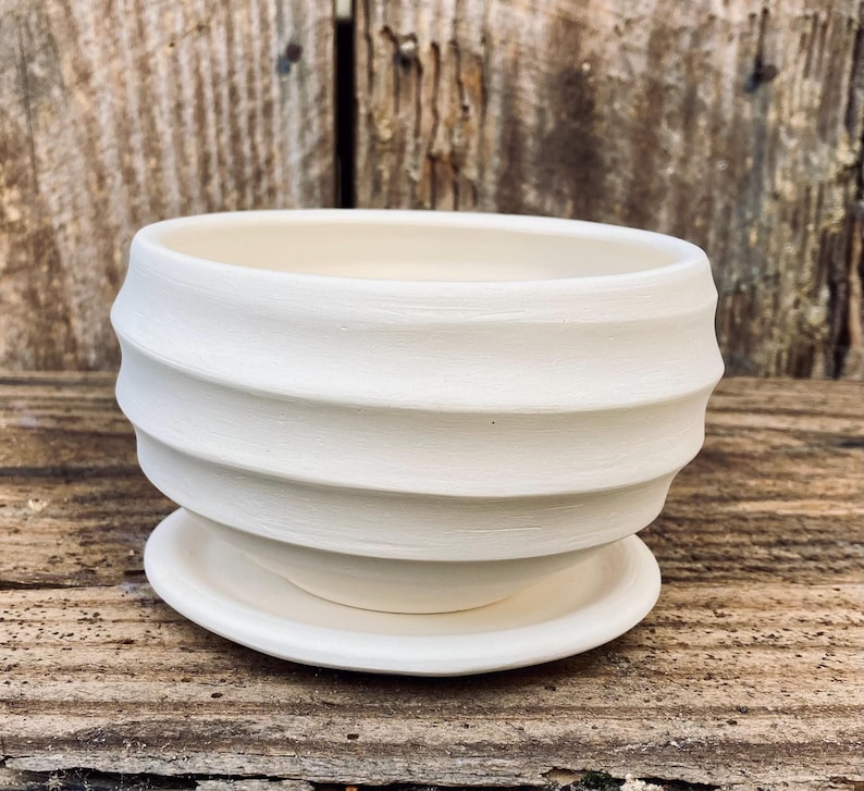 WHITE FLOWER POT #56. Small, Earthenware Clay Planter and Saucer for ...