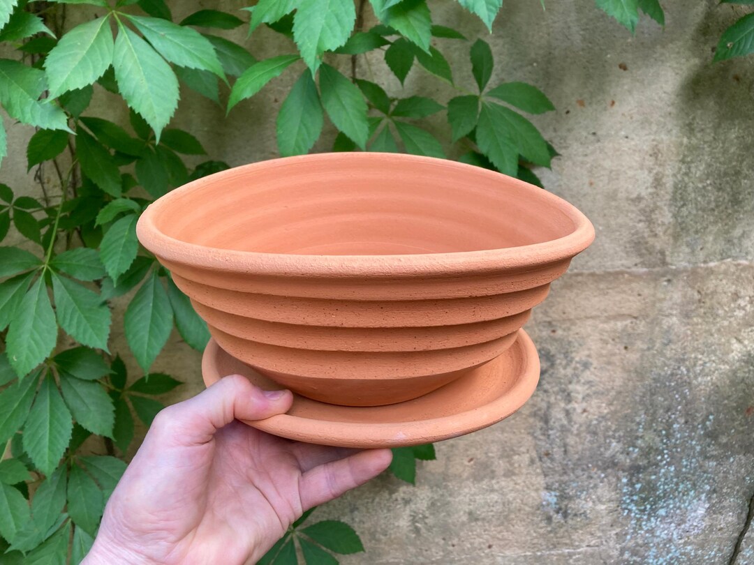 CLAY FLOWER POT #6 Pottery Planter With Saucer. Porous Terracotta Clay ...