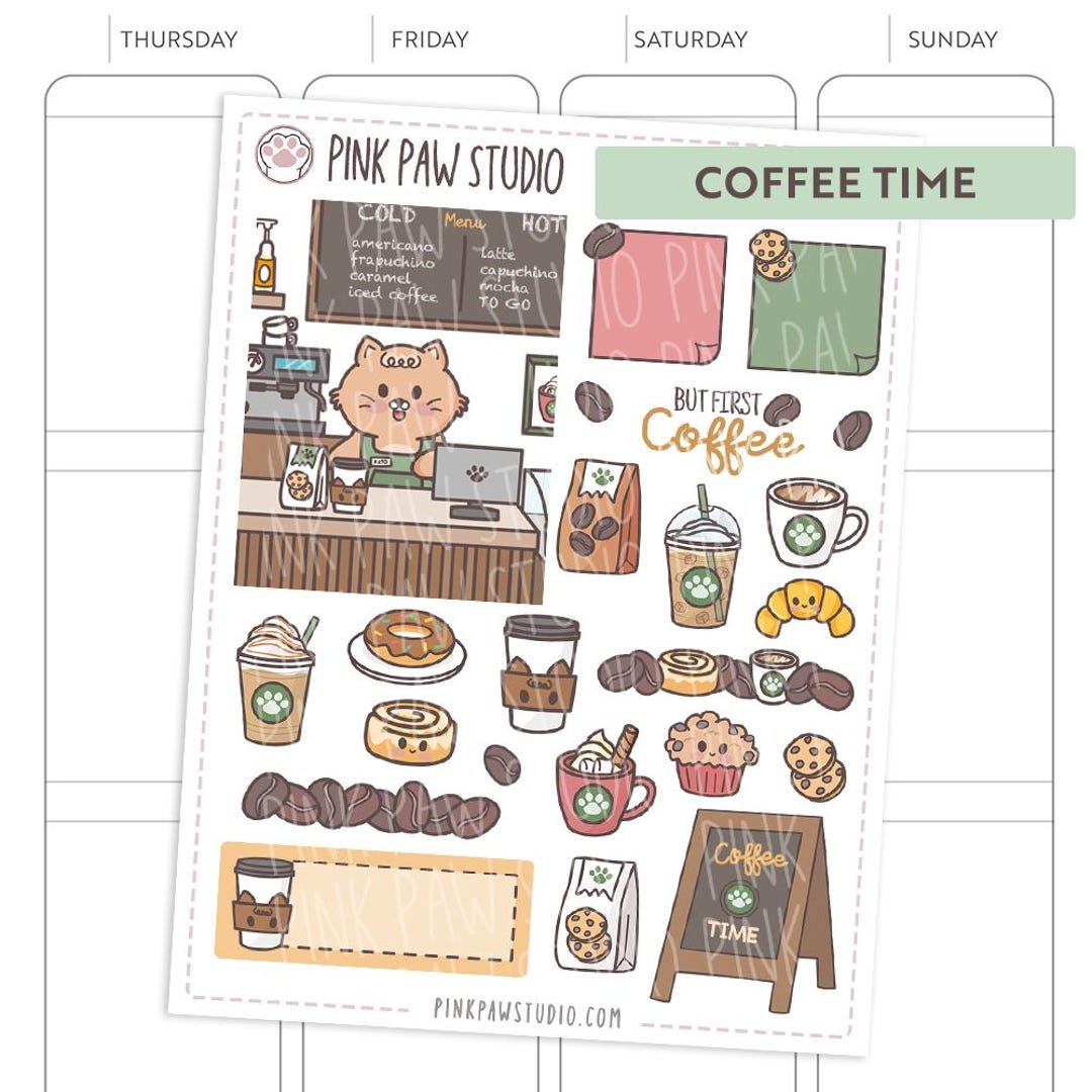 Coffee Time Deco Planner Sticker Sheet, Hobonichi, Kinbor, Happy ...