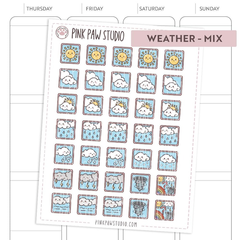 Weather Planner Sticker Sheet, Hand Drawn Illustrations, Hobonichi ...