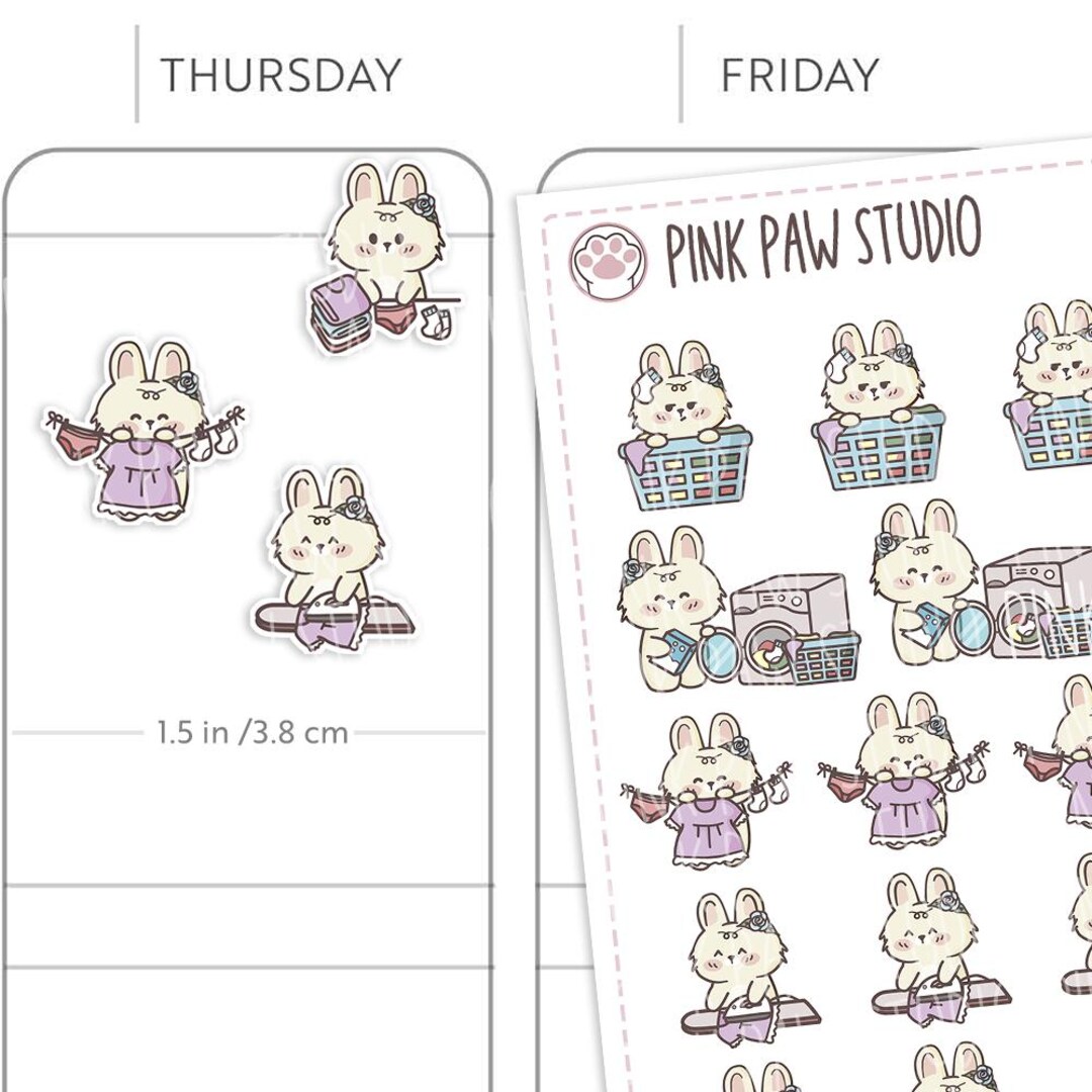 Bonnie LAUNDRY DAY Planner Sticker Sheet, Hand Drawn Illustrations ...