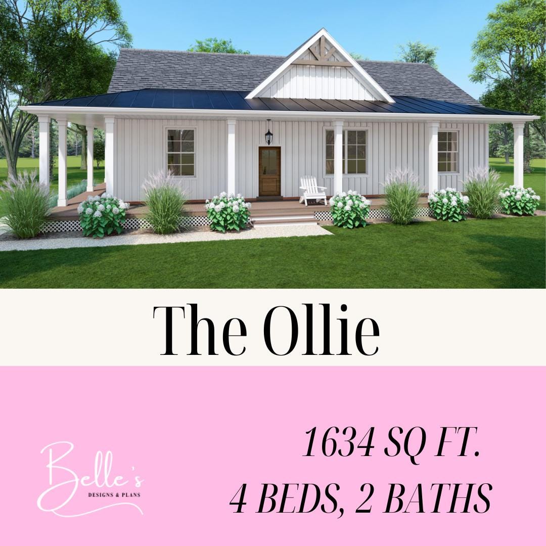 1634 Sqft the Ollie Farmhouse House Plan - 4bed, 2bath - Etsy