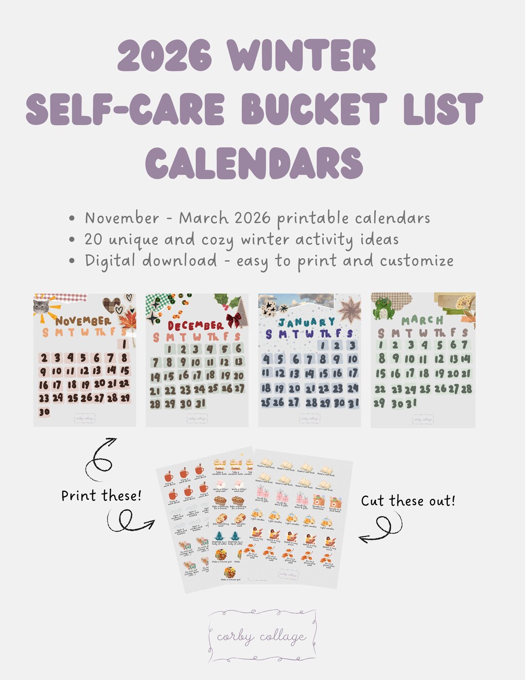 2026 Winter Self-care Bucket List Calendars - Etsy UK