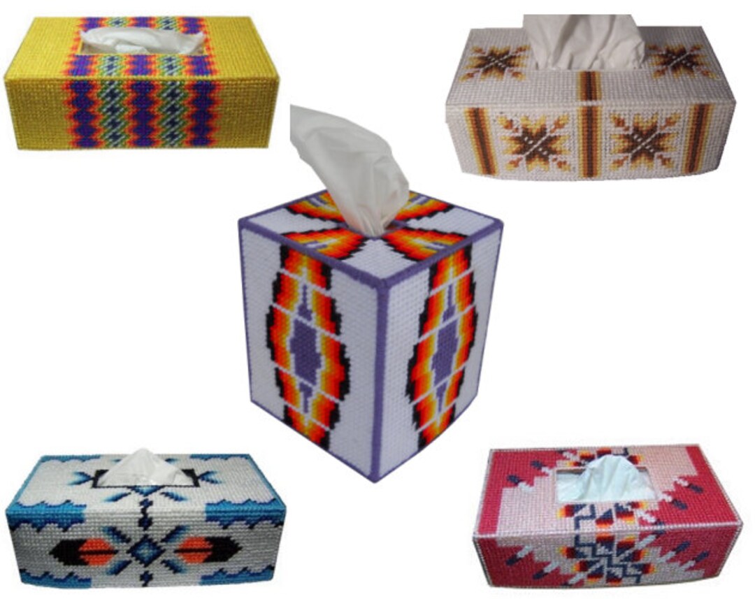 Plastic Canvas Bundle of 5 Tissue Box Cover Patterns Set Two Instant ...