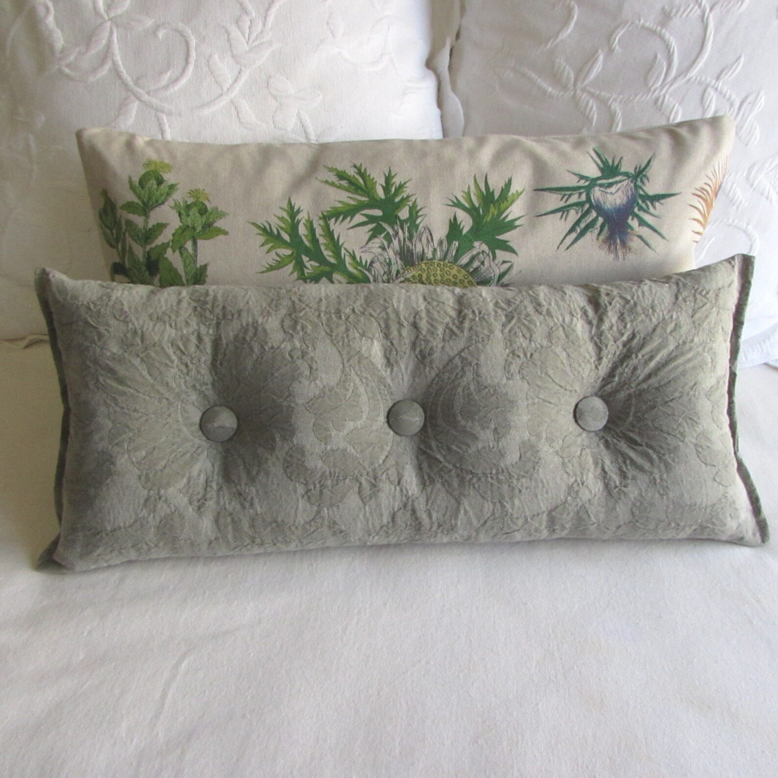 FADED SAGE accent lumbar throw Bolster Pillow with buttons | Etsy