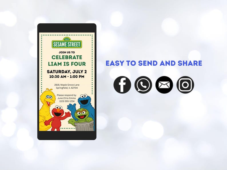 Editable Sesame Street Birthday Invitation | Digital Download | Canva ...