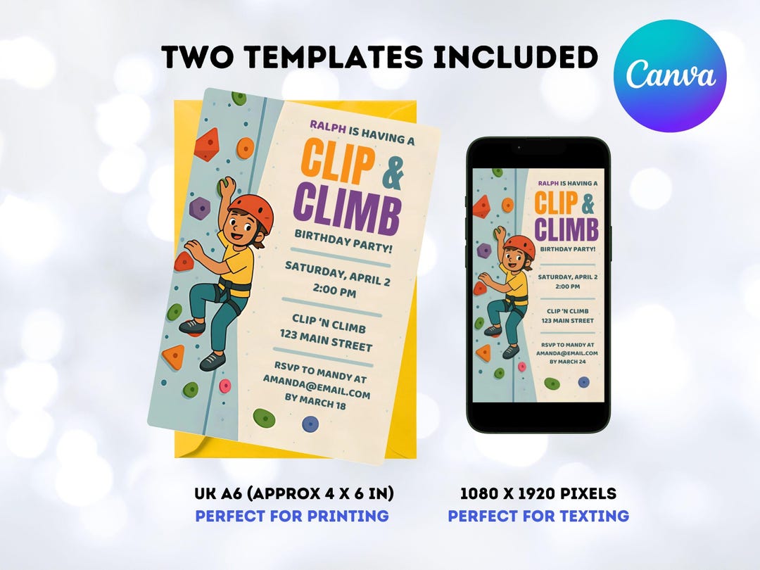 Editable Clip and Climb Boy Birthday Invitation Template | Rock ...