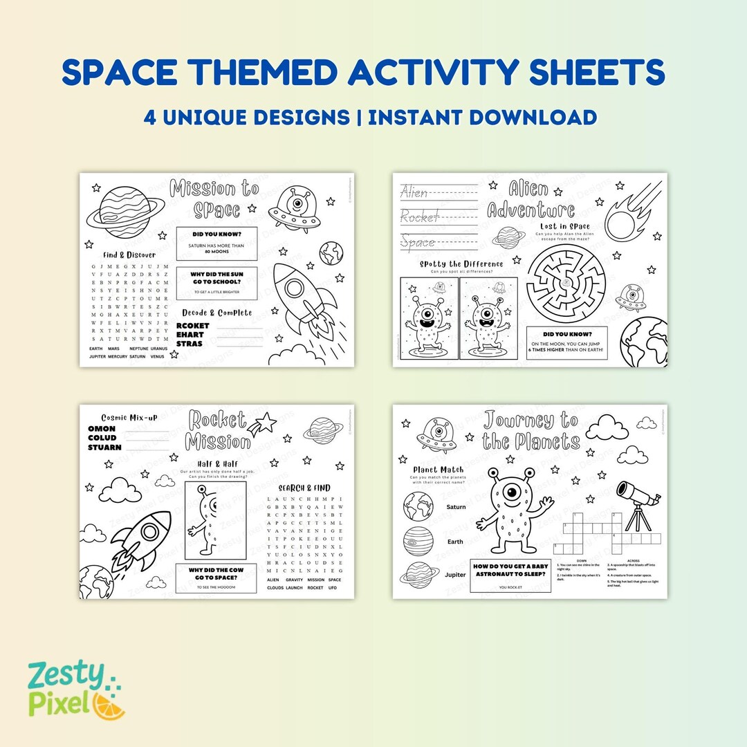 Engaging Space Activity Sheets: Coloring & Games for Young Astronaut - Etsy