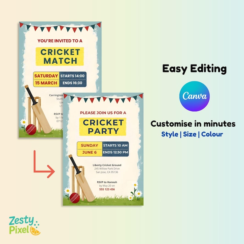 Editable Cricket Birthday Invitation Template: Gender Neutral Sports ...