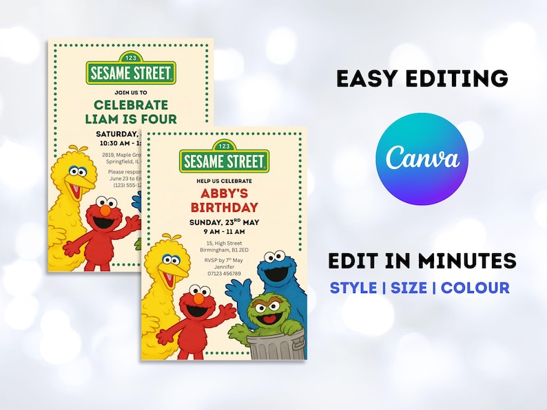 Editable Sesame Street Birthday Invitation | Digital Download | Canva ...