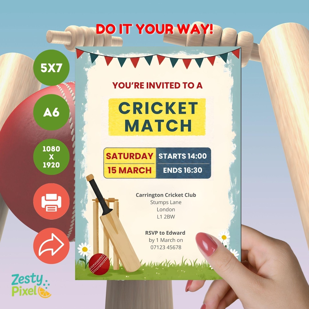 Editable Cricket Birthday Invitation Template: Gender Neutral Sports ...
