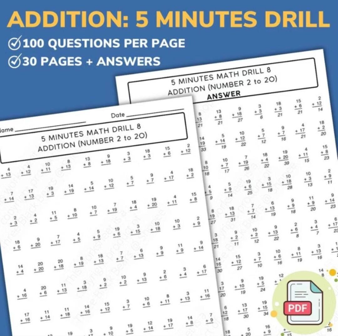 Printable Mathematics Drill Worksheets for Kids | 3000 Questions ...