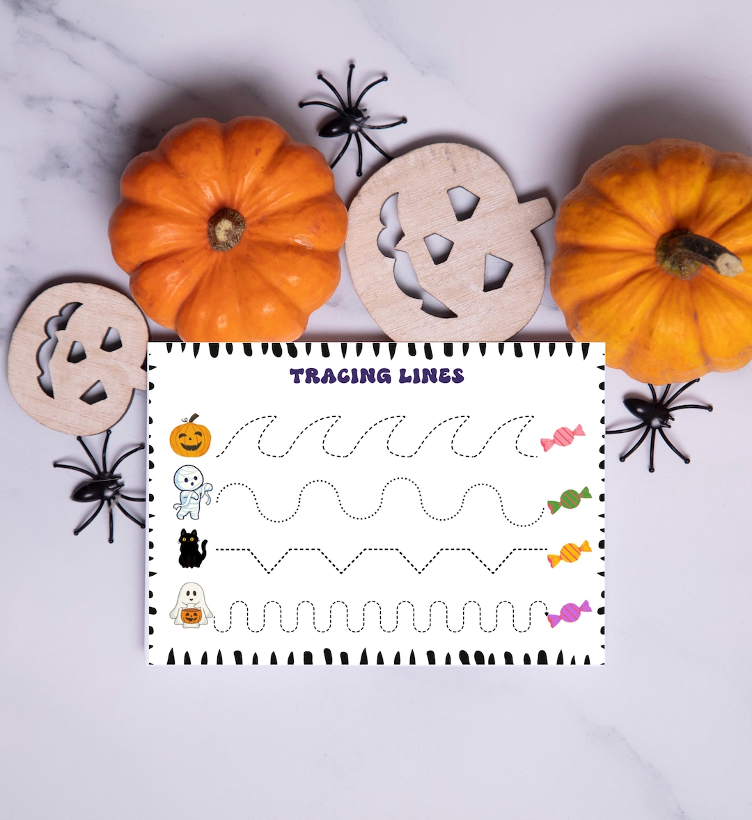 Halloween Tracing Lines Worksheets: Preschool Pre-writing Practice ...