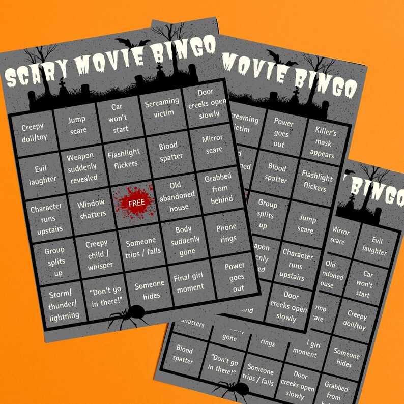 Scary Movie Bingo Printable | Halloween Horror Movie Night Party Game ...