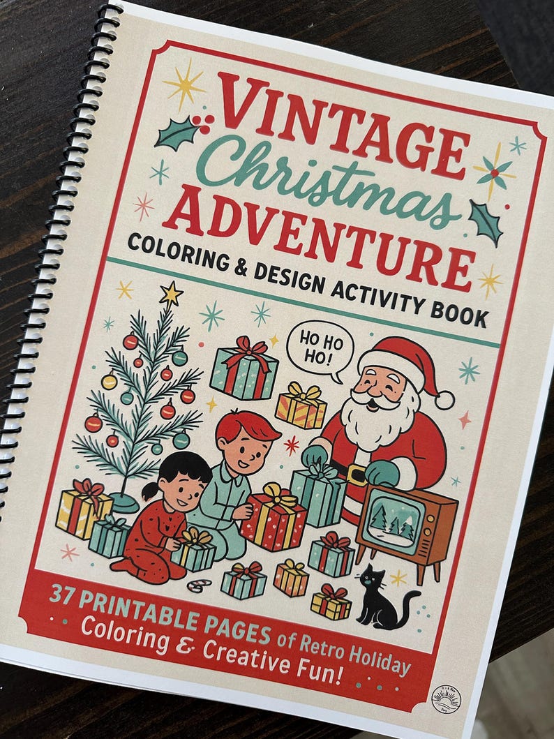 Vintage Christmas Adventure Coloring Design Activity Book Retro Holiday ...