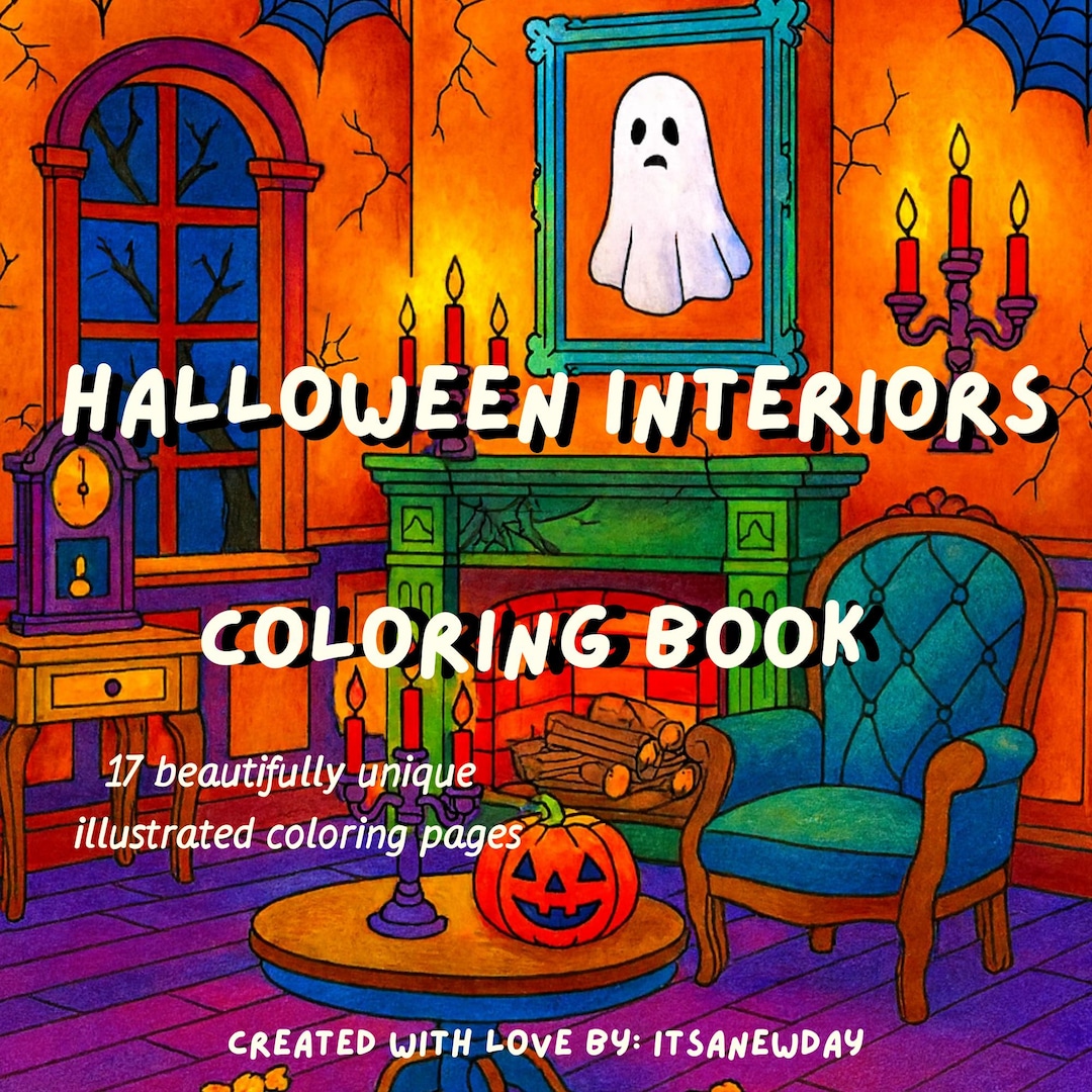 Halloween Interiors Printable Coloring Book (17 Pages) • Cozy Spooky ...