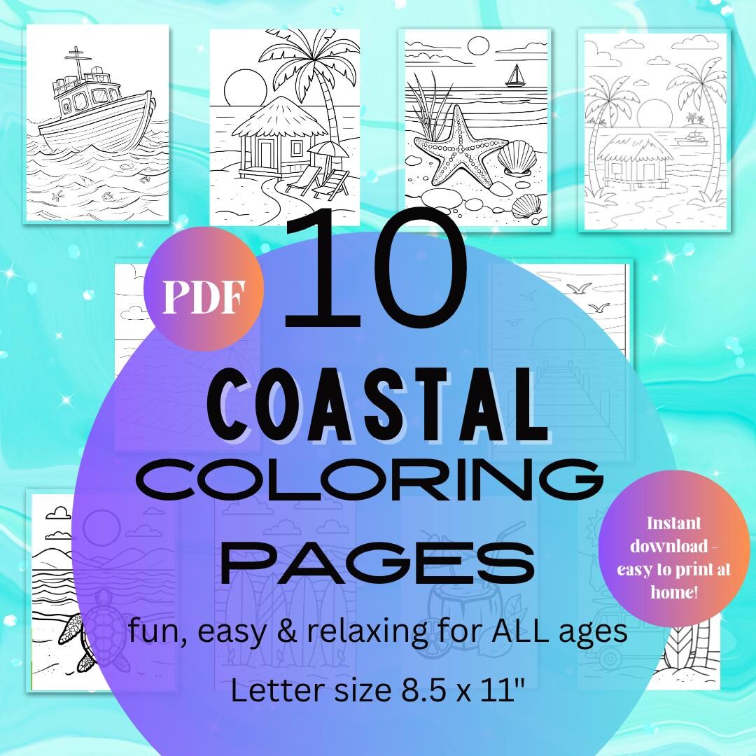 Summer Fun Coloring Page Set - Instant Download - Pool Party Activity ...