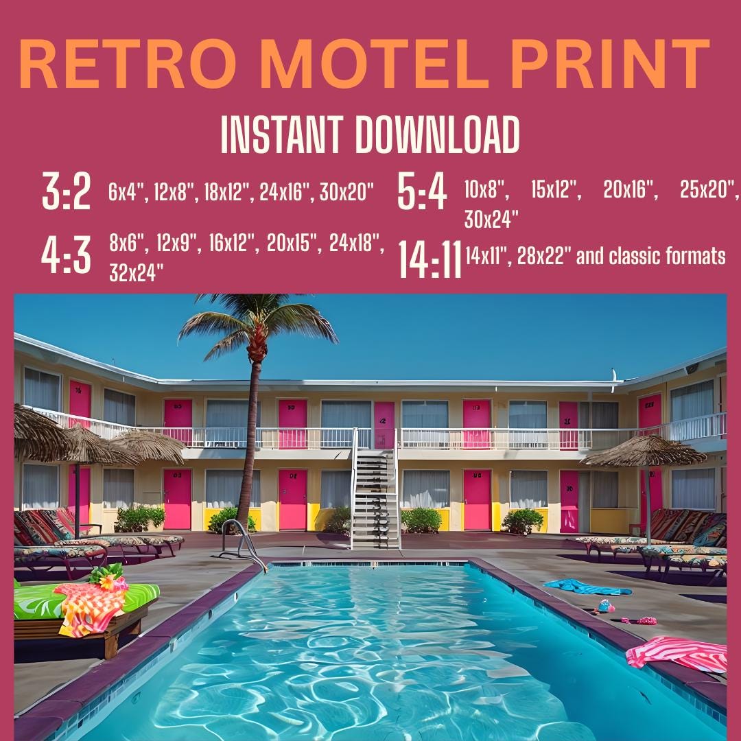 Retro Motel Pool Scene Printable • Vintage Palm Tree Resort Art ...