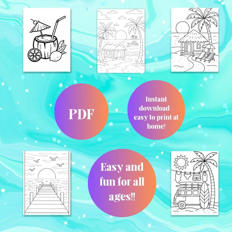 Summer Fun Coloring Page Set - Instant Download - Pool Party Activity ...
