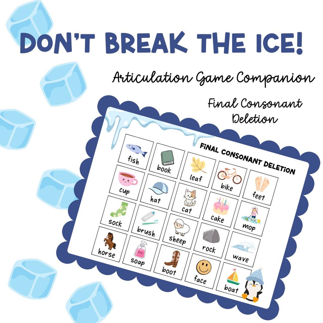 Printable Don't Break the Ice|game Companion|final Consonant Deletion ...