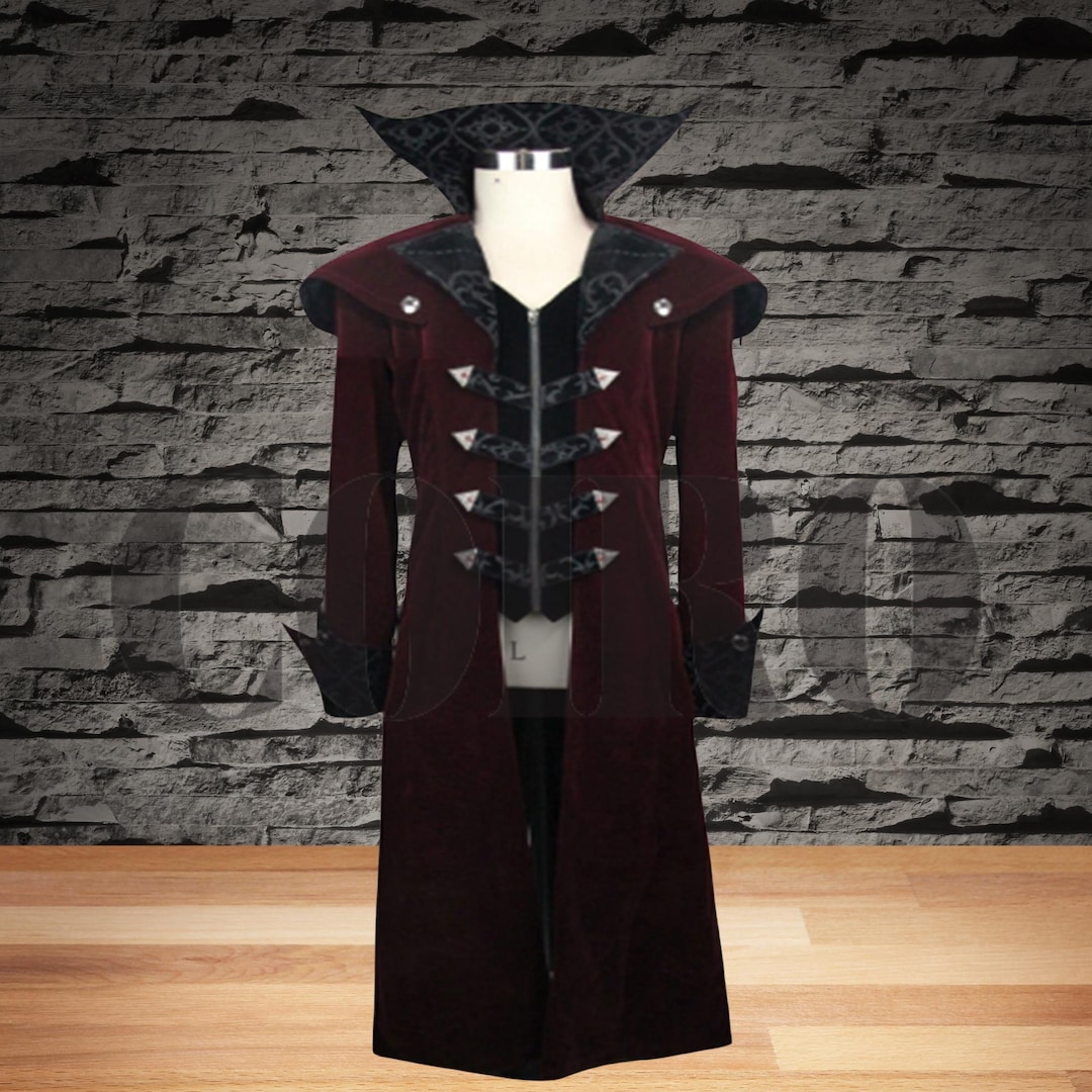 Long Coat for Mens, Gothic Triangle Metal Button Black Velveteen Fake ...