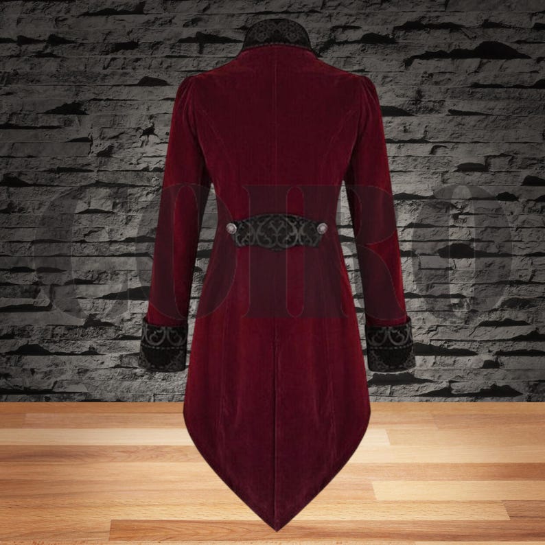 Handmade Red Velvet Gothic Tailcoat: Victorian Steampunk Cosplay Jacket ...