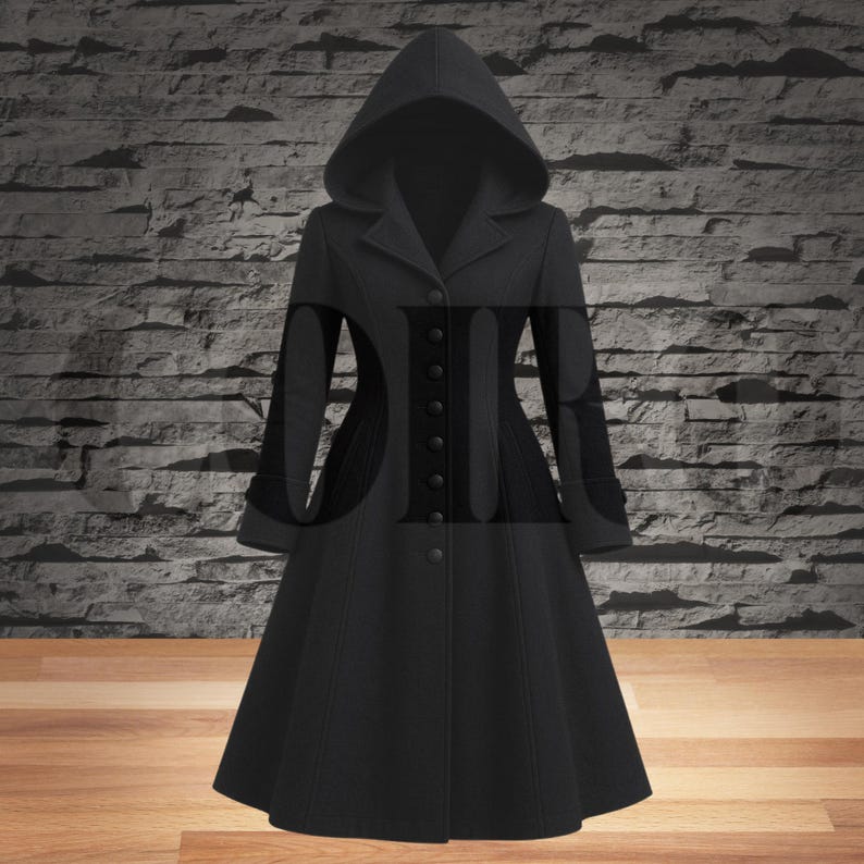 Gothic Hooded Black Wool Coat: Custom Victorian Steampunk Overcoat - Etsy