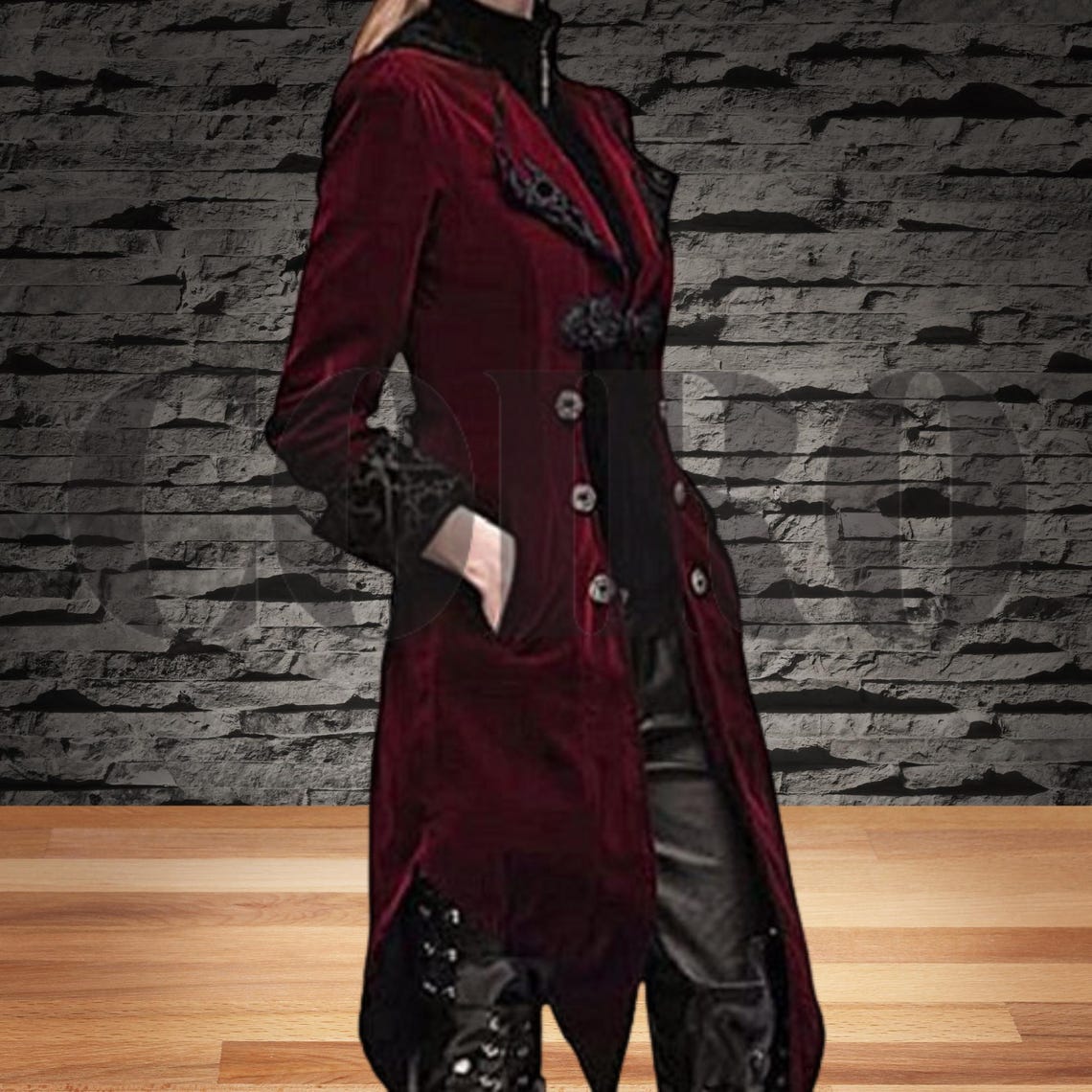 Handmade Red Velvet Gothic Tailcoat: Victorian Steampunk Cosplay Jacket ...