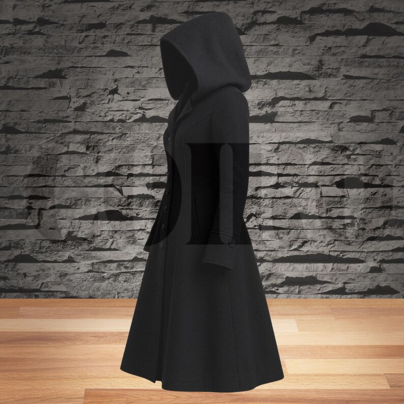 Gothic Hooded Black Wool Coat: Custom Victorian Steampunk Overcoat - Etsy