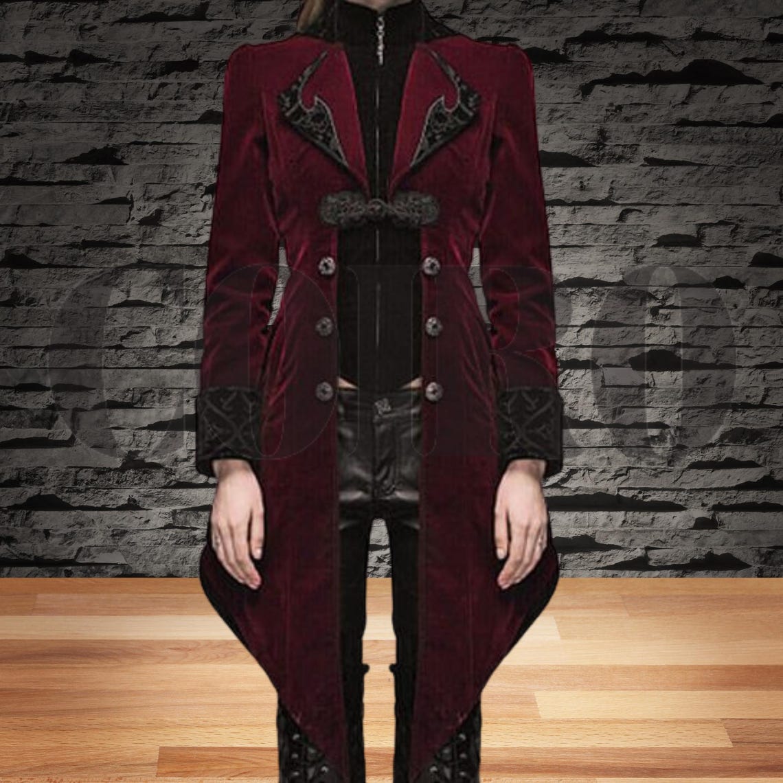 Handmade Red Velvet Gothic Tailcoat: Victorian Steampunk Cosplay Jacket ...