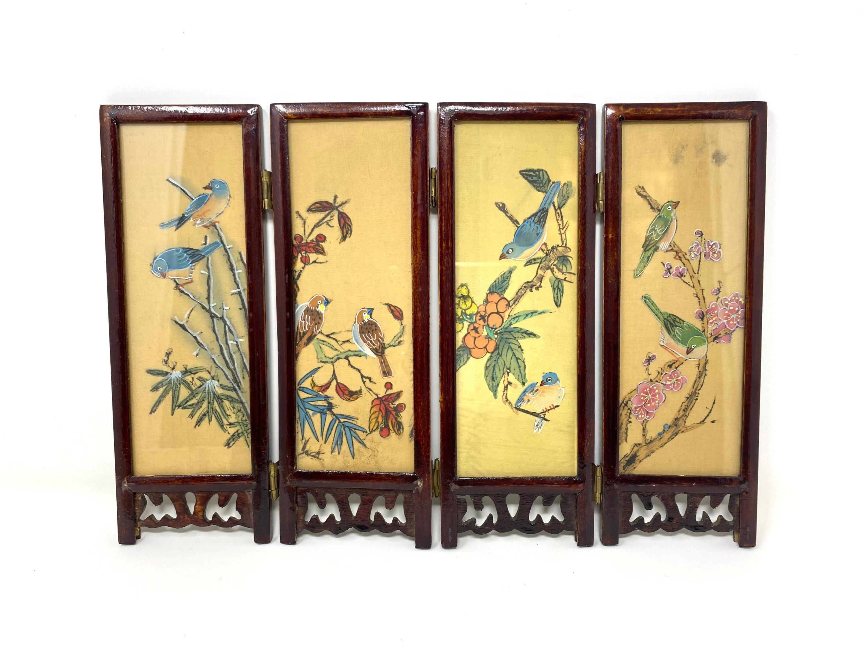 Vintage Chinese Silk Table Screen - Etsy