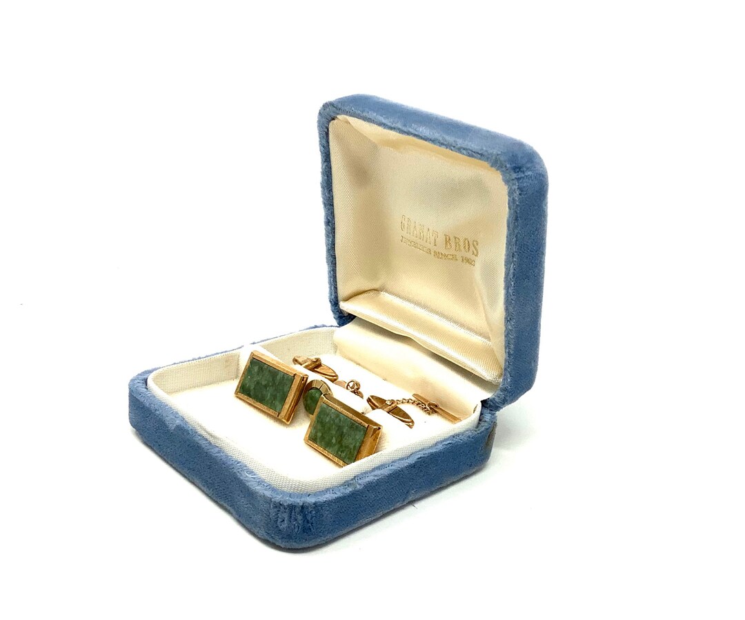 Granat Bros San Francisco - Gold Plated Jade Cufflinks and Tie Pin Set ...
