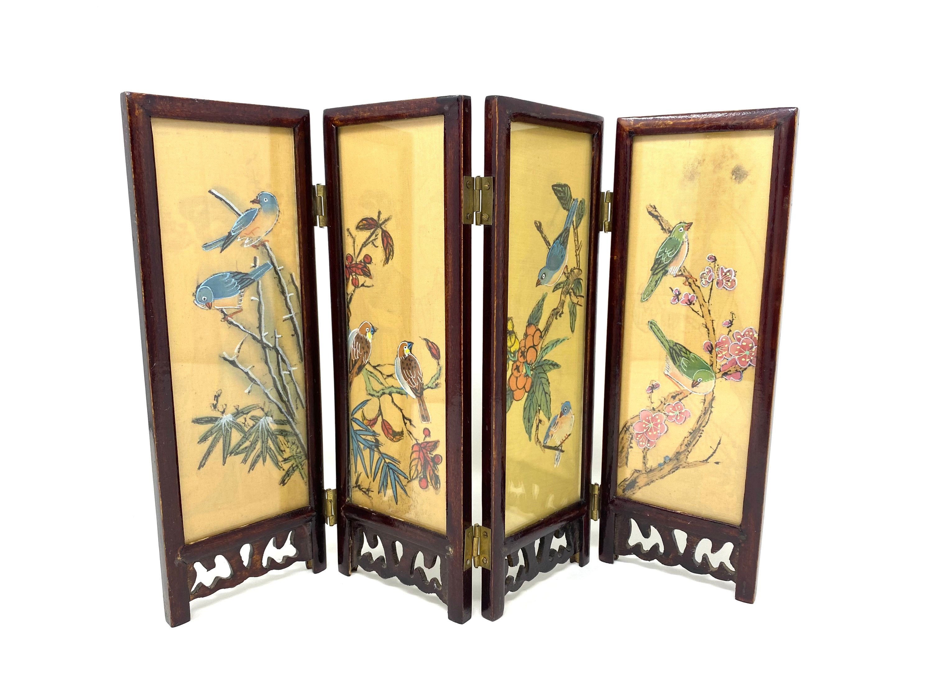 Vintage Chinese Silk Table Screen - Etsy