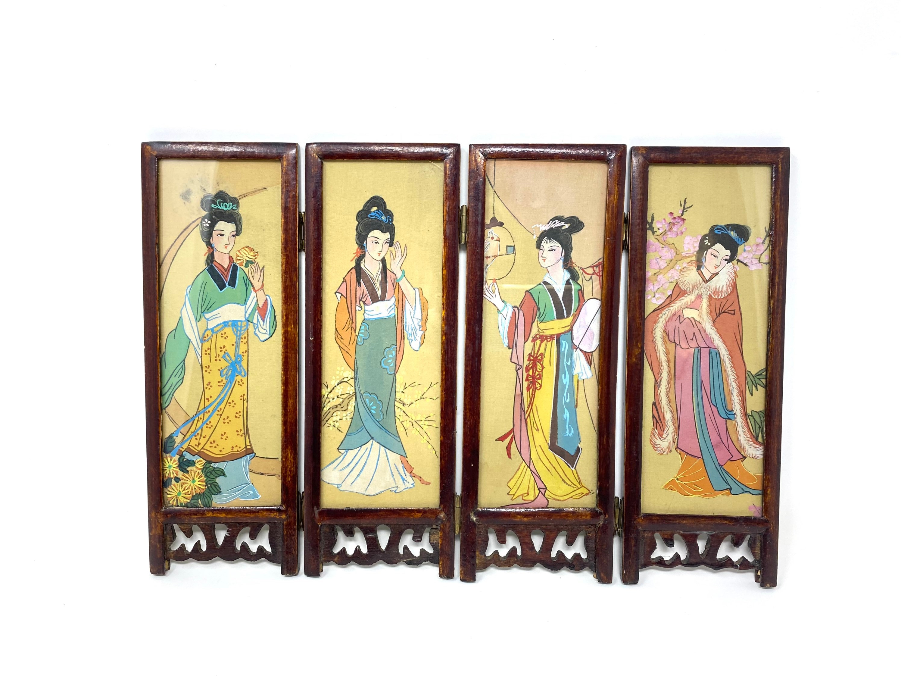 Vintage Chinese Silk Table Screen - Etsy