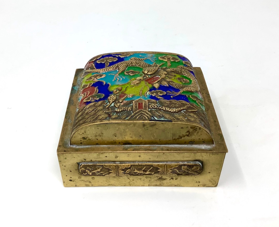 Antique Chinese Brass and Enamel Box - Dragon Themed - Etsy