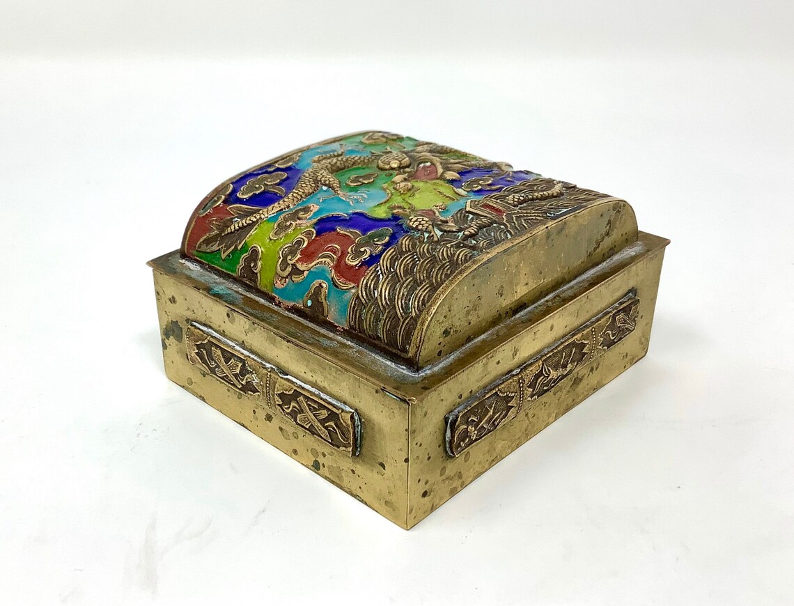 Antique Chinese Brass and Enamel Box - Dragon Themed - Etsy