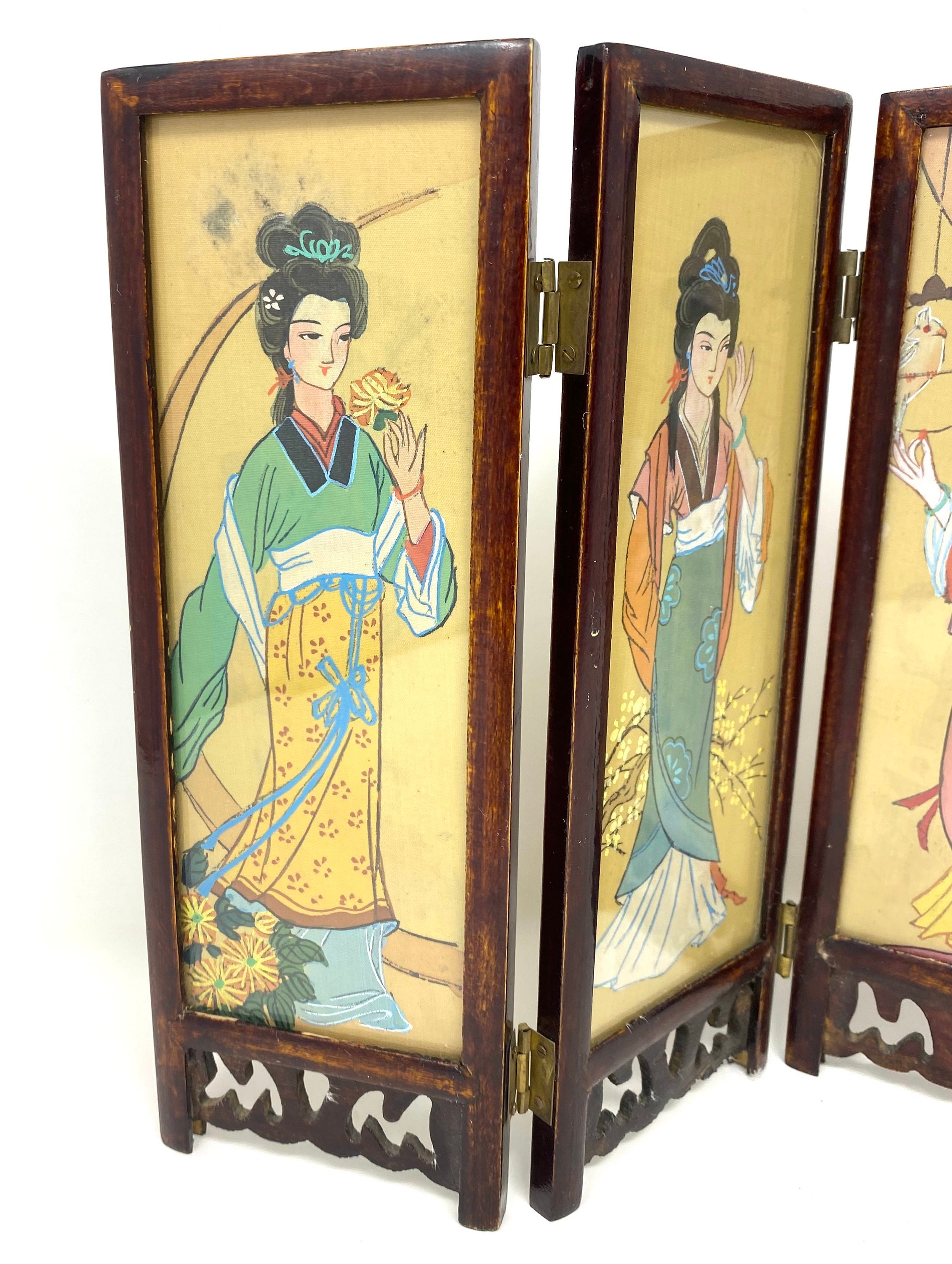 Vintage Chinese Silk Table Screen - Etsy