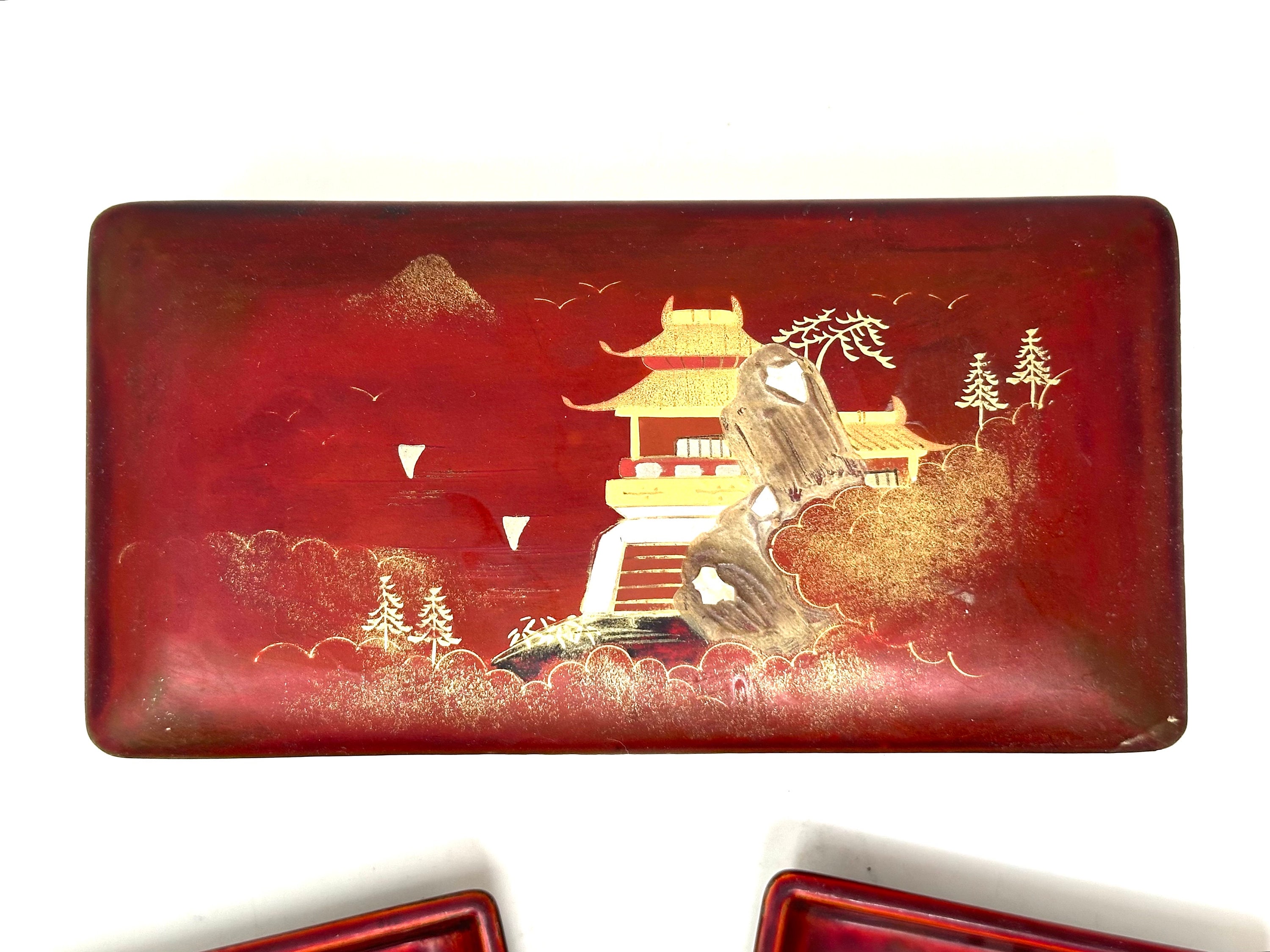 Vintage Japanese Ceramic Laquered Box and Trays - Etsy