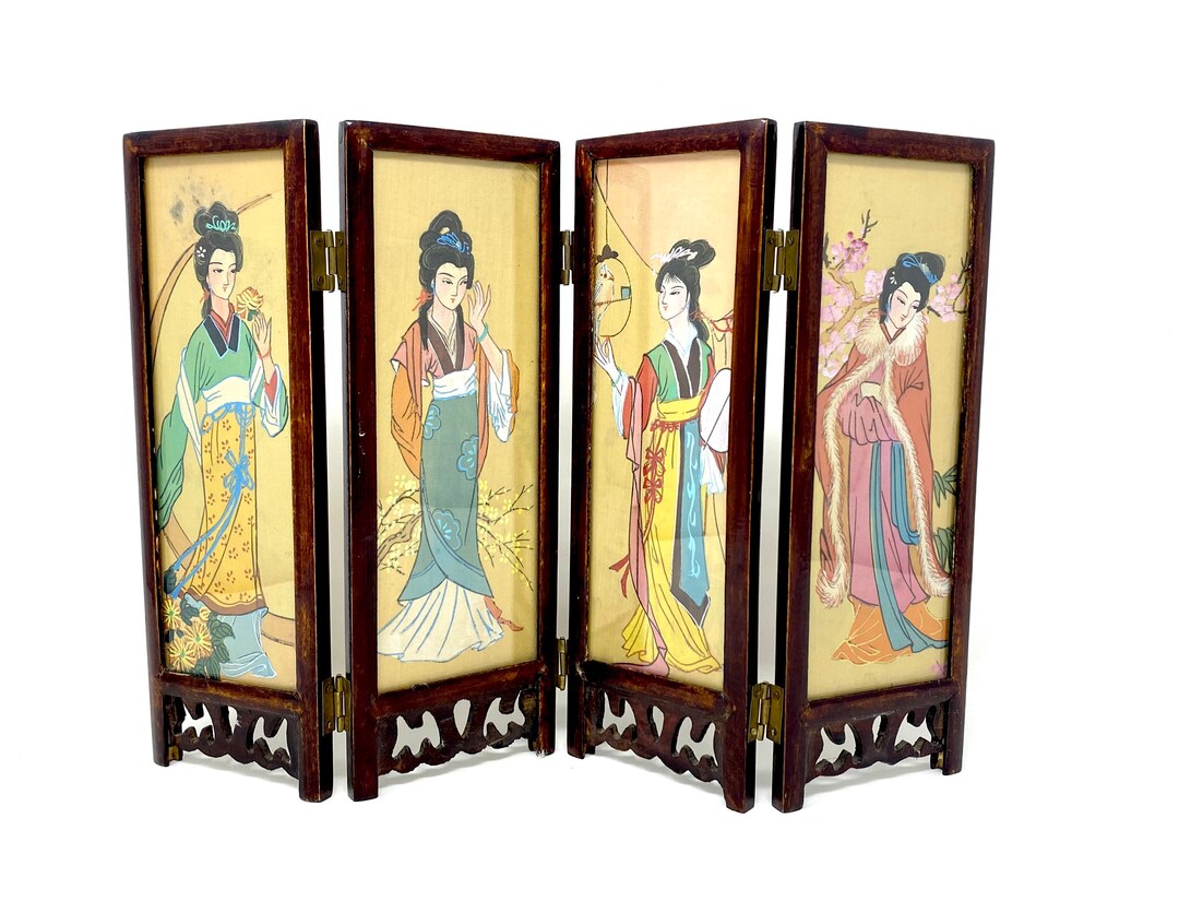 Vintage Chinese Silk Table Screen - Etsy