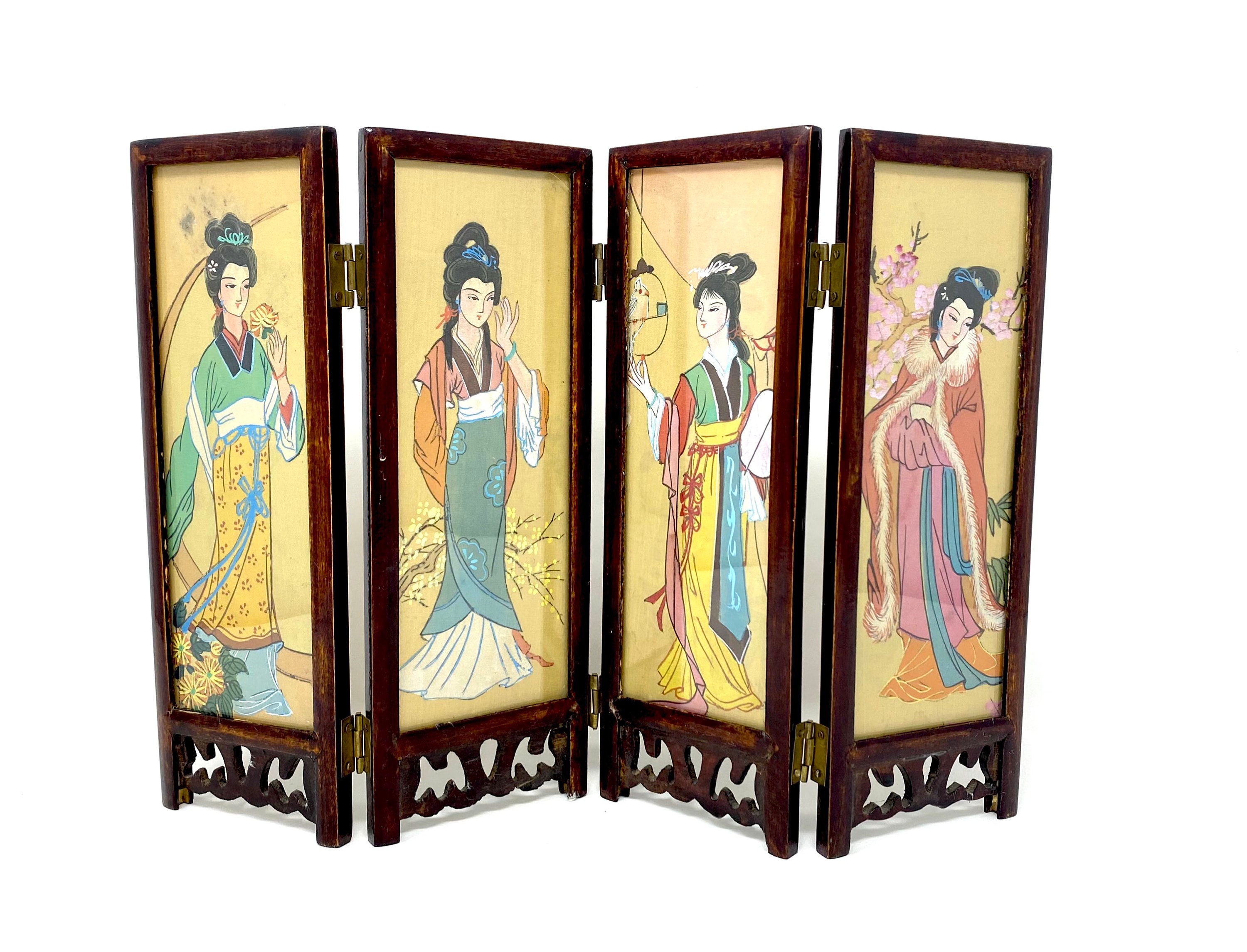Vintage Chinese Silk Table Screen - Etsy