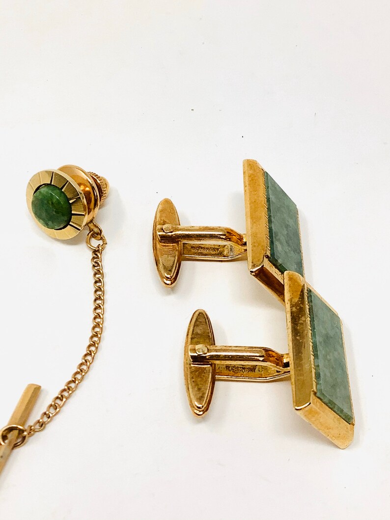 Granat Bros San Francisco Gold Plated Jade Cufflinks and Tie - Etsy