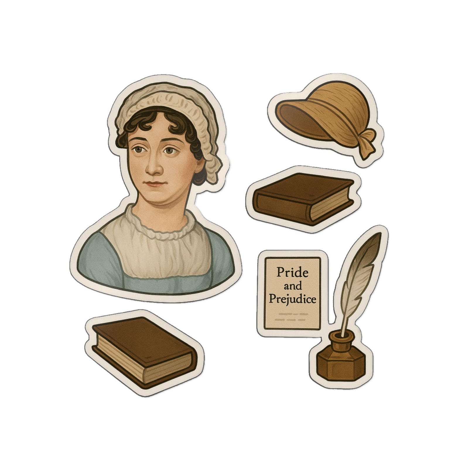 Jane Austen Sticker Set | Literary Die-cut Stickers | Vintage Book Lover Gifts | Waterproof ...