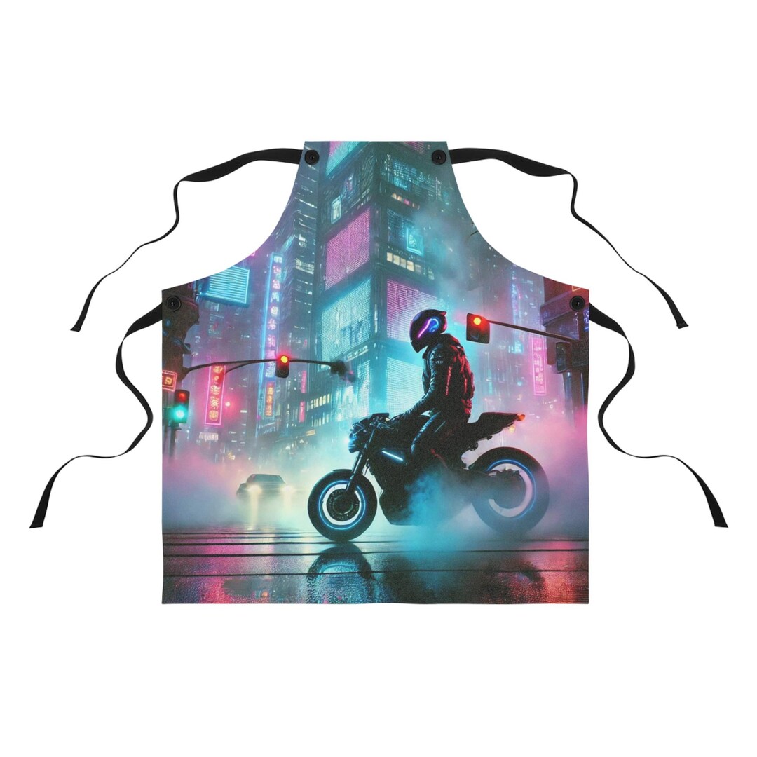 Cyberpunk 2099 "motorcycle" Apron - Futuristic Rainy Intersection ...