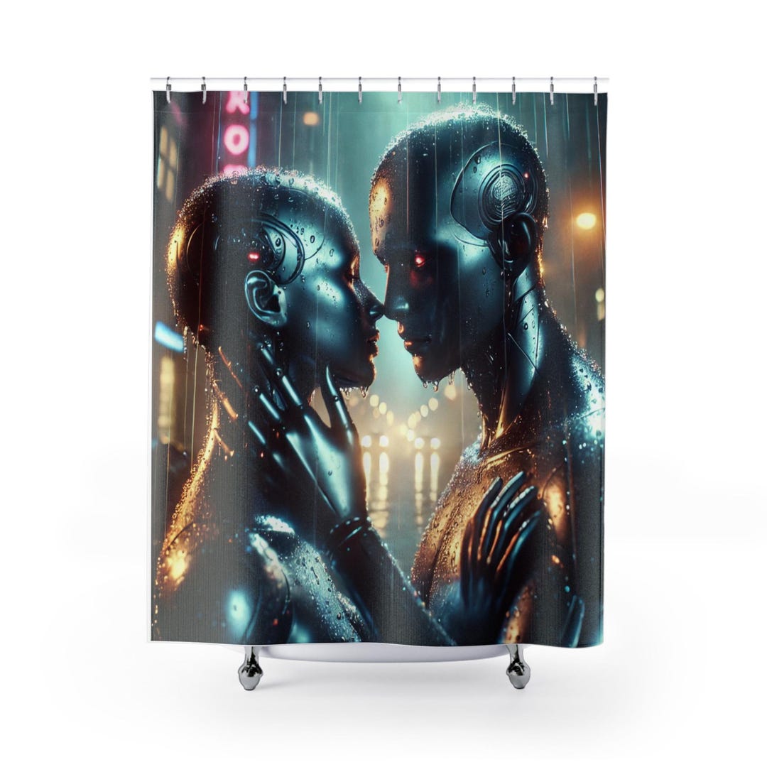 Cyberpunk 2099 "love Shower" Curtain - Futuristic Kissing Humanoids ...