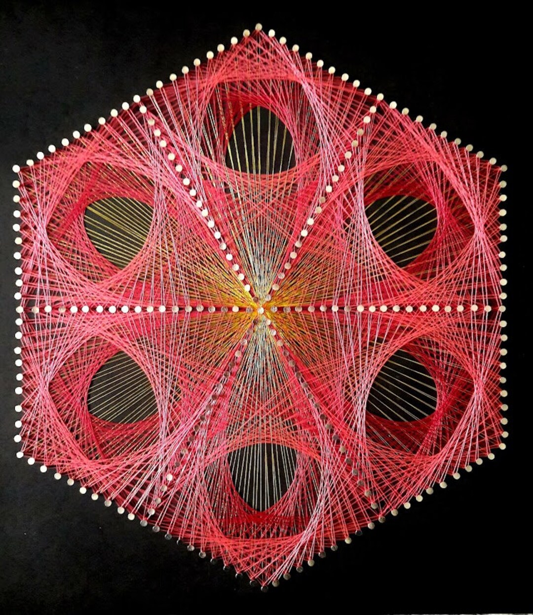 String Art Sacred Geometry Star 2 on Black, Zen String Art, Wall Decor ...