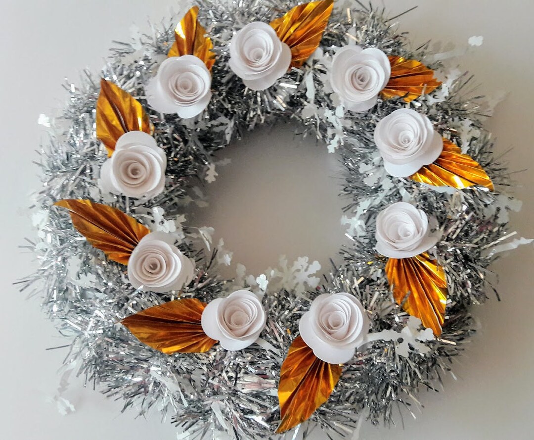 3d Origami Flower Wreath 10" Silver - Etsy