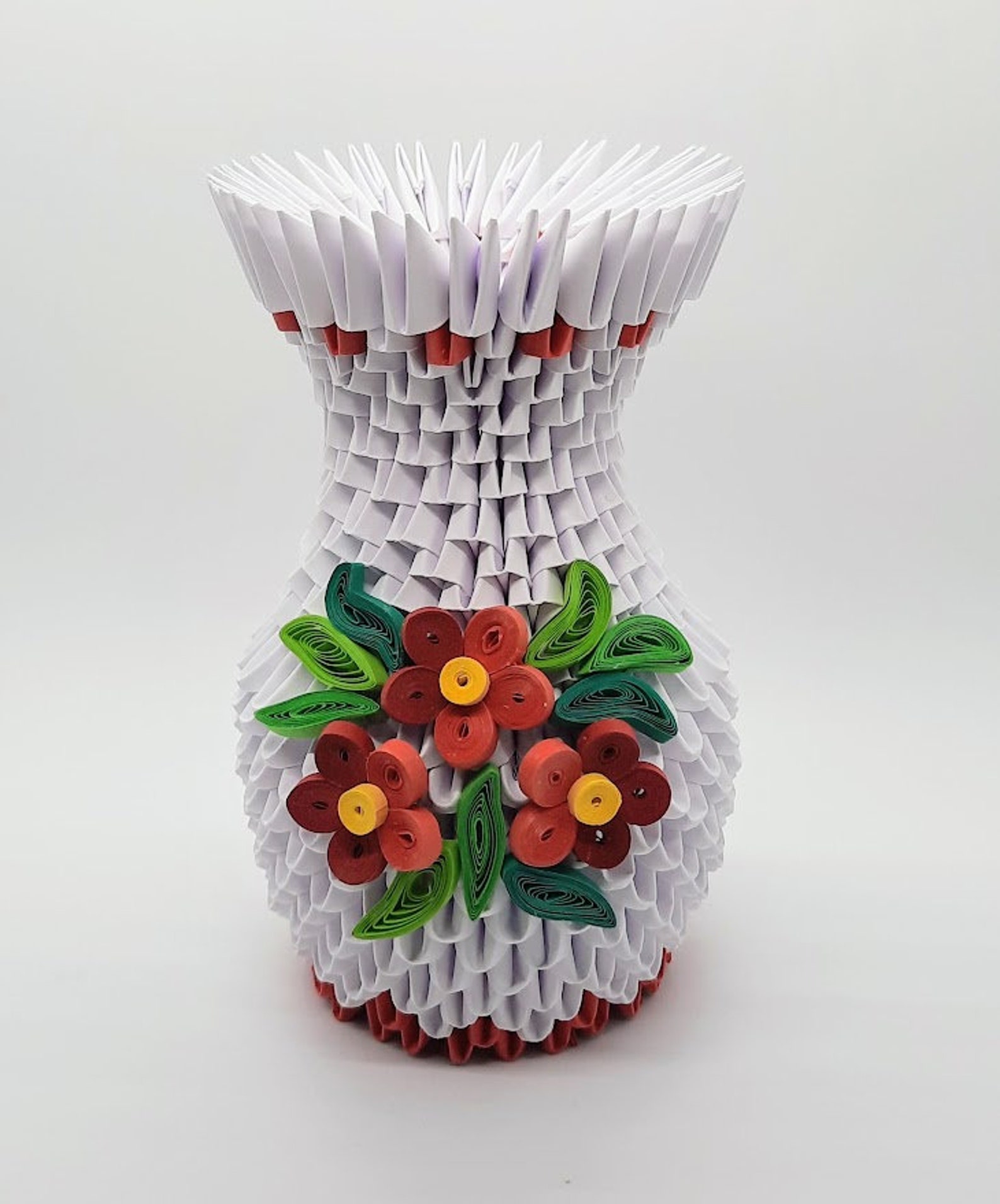 3D Origami Decorative Vase With Quilling Flowers | Etsy