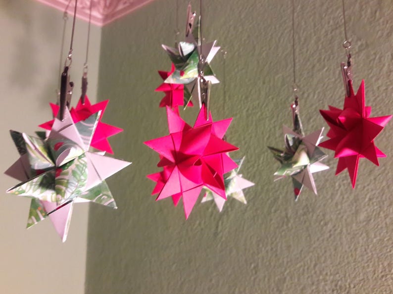 3D Origami mobile with Froebel stars or wreath | Etsy